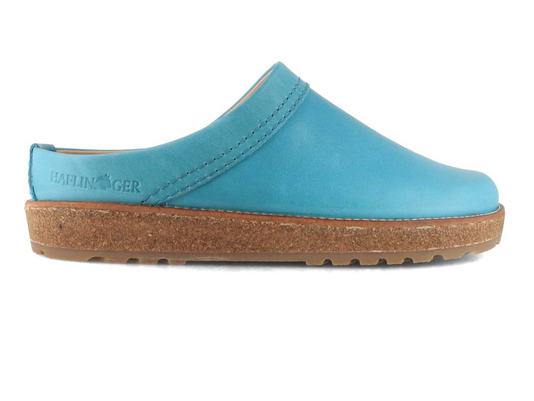 HAFLINGER Leder Clog Travel Classic, aqua